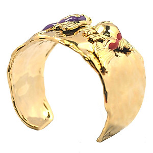 De Buman 14k Yellow Gold Plated Fishes Enamel Cuff Bracelet