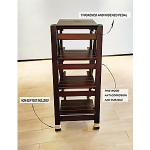 Step Stool for Adults/Step Ladder/Counter Chair, Step Folding Portable Wooden Step Stool, Anti-Slip & Lightweight(Size:Walnut 4 layers)