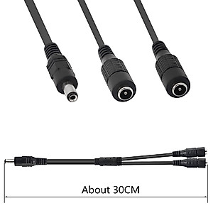 GINTOOYUN DC Y Splitter Cable 1 Male to 2 Female,5.5mm x 2.1mm DC Power Extension Adapter Cable,for CCTV Surveillance Cameras,Surveillance Routers,DVR,and More（2PCS