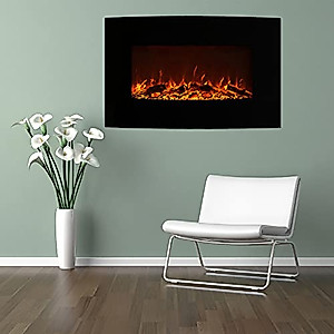 Northwest Wall-Mounted Electric Fireplace – 10-Color LED Flames with Remote, Adjustable Brightness and Heat, 36", Black