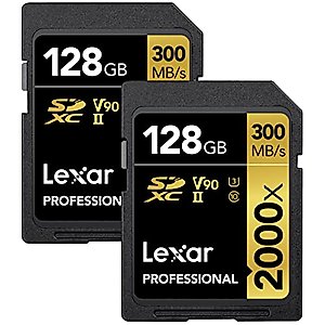 Lexar Professional 2000x 128GB SDXC UHS-II Memory Card, 2-Pack