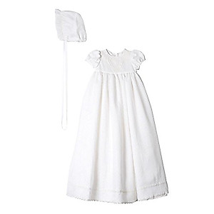 Pippa & Julie Baby Girls' Christening Gown Set, 2-Piece Outfit, Includes Short Sleeve Dress & Bonnet, Bambina White, 3-6 Months