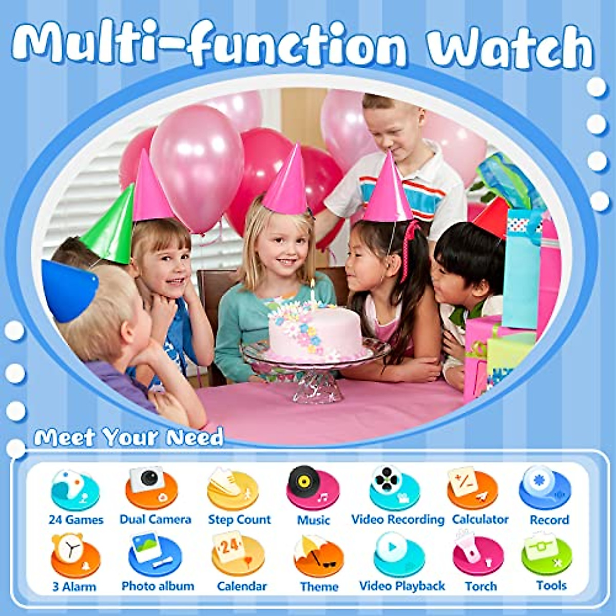 clleylise Kids Smart Watch Boys Girls, Smart Watchfor Kids with Dual Camera 24 Games Video Music Alarm Calculator Calendar Watch, Gift for Girls Boys Ages 3-14(Black)