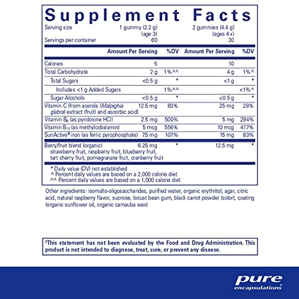 Pure Encapsulations Iron-C+ Gummy |Great-Tasting Blend of Iron and Vitamins to Support Healthy Red Blood Cell Function* | 60 Gummies | Natural Raspberry Flavor*