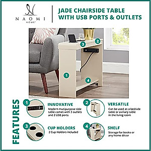Jade Modern Nightstand with Charging Station | End Table with USB Ports & Outlets | Narrow Side Table for Bedroom & Living Room - Espresso