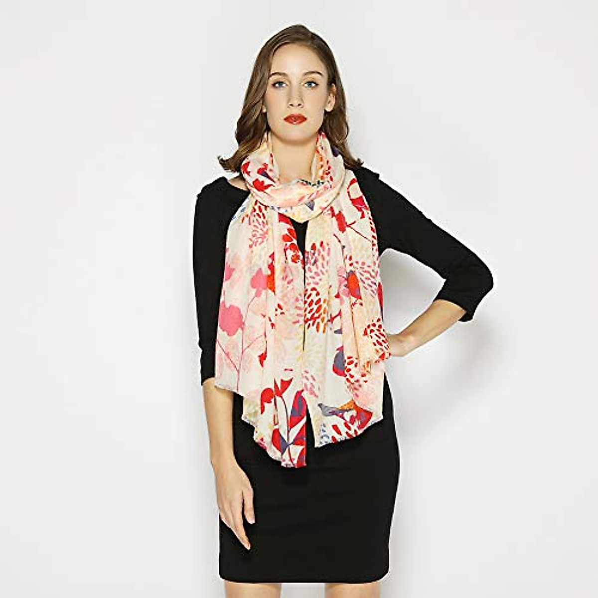 DANA XU 100% Pure Wool Pashmina Cashmere Long Travel Scarf Shawls And Wraps For Evening Dress Women Soft Warm Floral Blanket