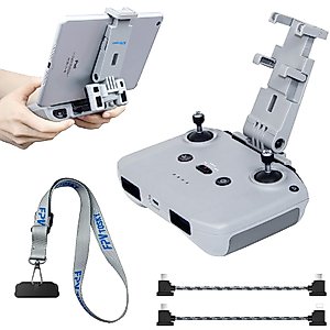 No Disassembly Tablet Holder for DJI Flip/Neo/Mini 4K/ Mini 2 SE/Air 3/ Mini 3/ Mini 4 Pro, 7-12 Inch Foldable iPad Mount Holder Pack of Lanyard and 2 Cables, DJI RC-N1/RC-N2/RC-N3 Accessories