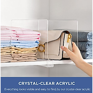 Famyards 6 PCS Clear Shelf Dividers for Closet Organization, Purse Organizer for Wooden or Vertical Shelving, Perfect for Sweater, Shirts, Handbags in Bedroom