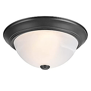 Aspen Creative 63014-22, 2-Light Flush Mount in Dark Bronze Finish w/White Alabaster Glass, 13" Dia, E26 Socket, Set of 2