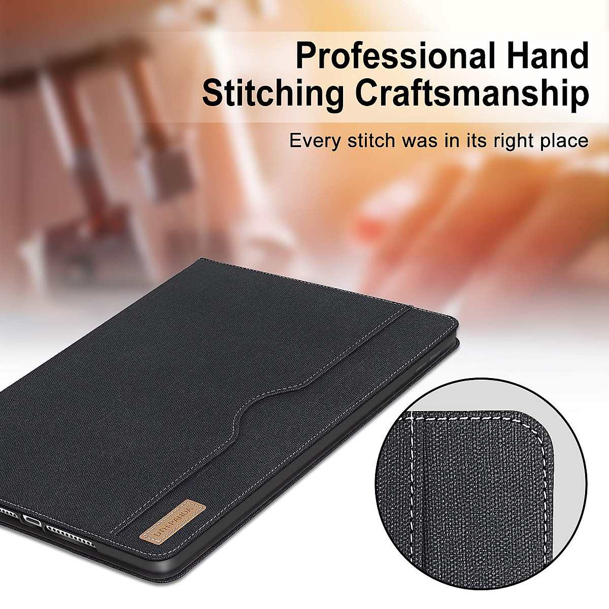 DTH-PANDA iPad Air 3rd Generation Case, iPad Pro 10.5 Inch 2019/2017 Cover, with Apple Pencil Holder, PU Leather with Pocket, Auto Sleep/Wake Function (Crow Black)