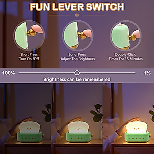 POQCCT Decor Toaster Night Light Lamp Rechargeable Small Lamps with Smile Face Cute Toast Bread Shape Decor Night Lights for Kids Baby Nursery Green