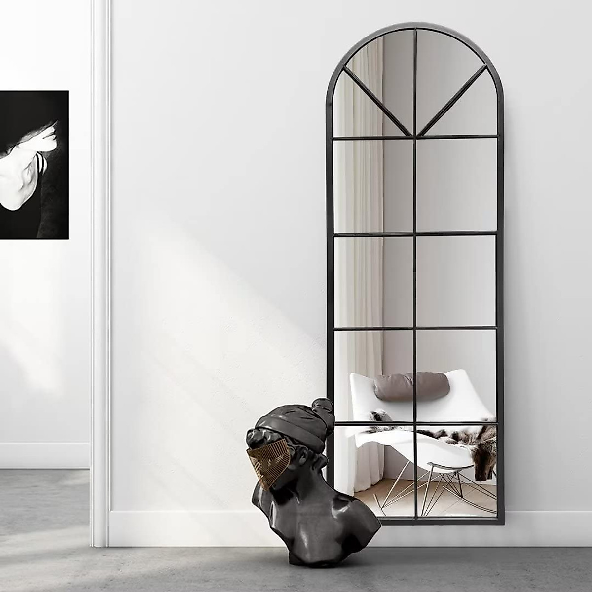 Dewfig Arched Wall Full Length Mirror 22"x65", Black Arched Window Mirror, Vanity Mirror for Bathroom, Bedroom, Entryway, Wall Mirror Full Length with Metal Frame, Arch Top Wall Mirror, Black