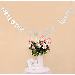 StarsGarden Silver Glitter Welcome to Our Home Banner for Housewarming Patriotic Military Decoration Family Party Supplies Cursive Bunting Photo Booth Props Sign(Silver Welcome Home), SG-22N448