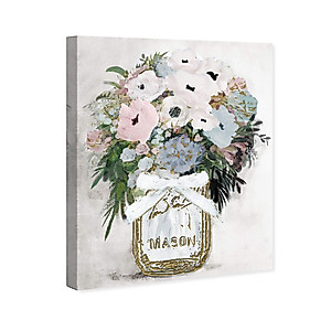 Wynwood Studio Floral and Botanical Wall Art Canvas Prints 'Anemone Mason Jar' Home Décor, 24" x 36", Gold, White