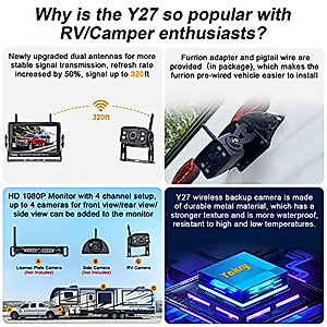 Yakry RV Backup Camera Wireless HD 1080P with 7 Inch Touch Key DVR Monitor for RVs,Campers,Trailers,Trucks Adapter For Furrion-Pre-wired RVs High-Speed Rear View Observation IR Night Vision Y27
