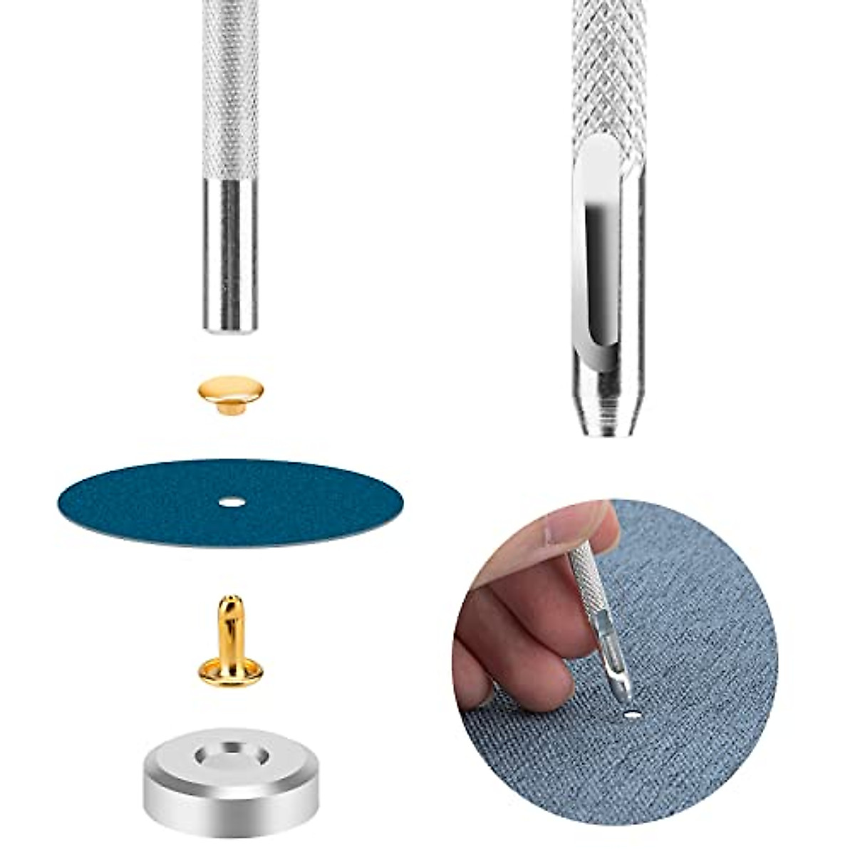 480 Sets Rivets for Leather, Leather Rivet Kit, 4 Colors 3 Sizes Leather Rivets and Snaps for Leather Crafts, Clothes, Shoes, Leather Boots, Bags, Decoration (Gold, Silver, Bronze and Gunmetal)