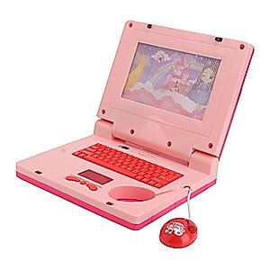 3 AA Batteries Plastic Kids Learning Laptop Cognitive Development Simulation Kids Laptop Toys (Purple Retractable Mouse)