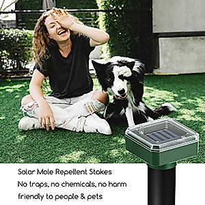 4 Pack Mole Repellent Solar Powered Solar Mole Repellent Ultrasonic Vole Groundhog Repellent Outdoor Waterproof Sonic Repellent Spikes Drive Away Burrowing Animals from Lawns and Yard