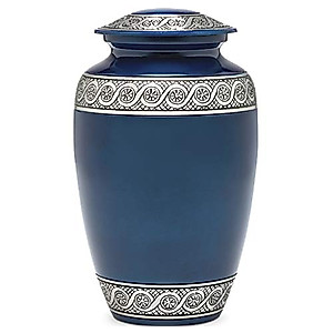 Eternal Harmony Cremation Urn for Human Ashes | Memorial Urn Carefully Handcrafted with Elegant Finishes to Honor and Remember Your Loved One | Adult Urn Large Size with Beautiful Velvet Bag (Blue)