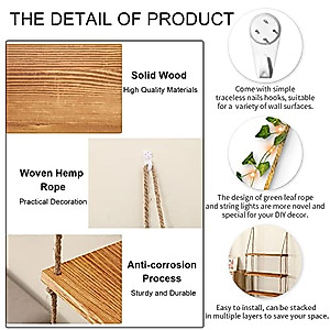 CLQ Artificial Ivy LED-Strip Wall Hanging Shelves, Hanging Plant Shelf, Macrame Wall Hanging Shelf for Bedroom Bathroom Living Room Kitchen, Wood Hanging Plant Shelves for Wall Decor