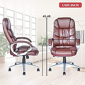 Ergonomic Office Chair Desk Chair 250 LBS Capacity High Back Adjustable Height Computer Chair w/Armrests Lumbar Support, PU Leather Rolling Swivel Task Chair Modern Executive Home Desk Chair(Brown)