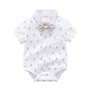 Baby Boys Gentleman Outfits Suits, Infant Short Sleeve Shirt+Bib Pants+Bow Tie Overalls Clothes Set