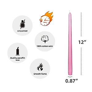 Zest Candle 12-Piece Taper Candles, 12-Inch, Pink