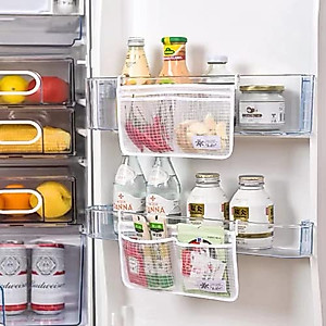 ThreeFourIU Refrigerator Door Organizer Set, Fridge Hanging Mesh Bag for Kitchen Storage Bag, Household Sundries Sorting Bag Used to Refrigerator Side Door, Only for Small Objects Containers, 4 Packs