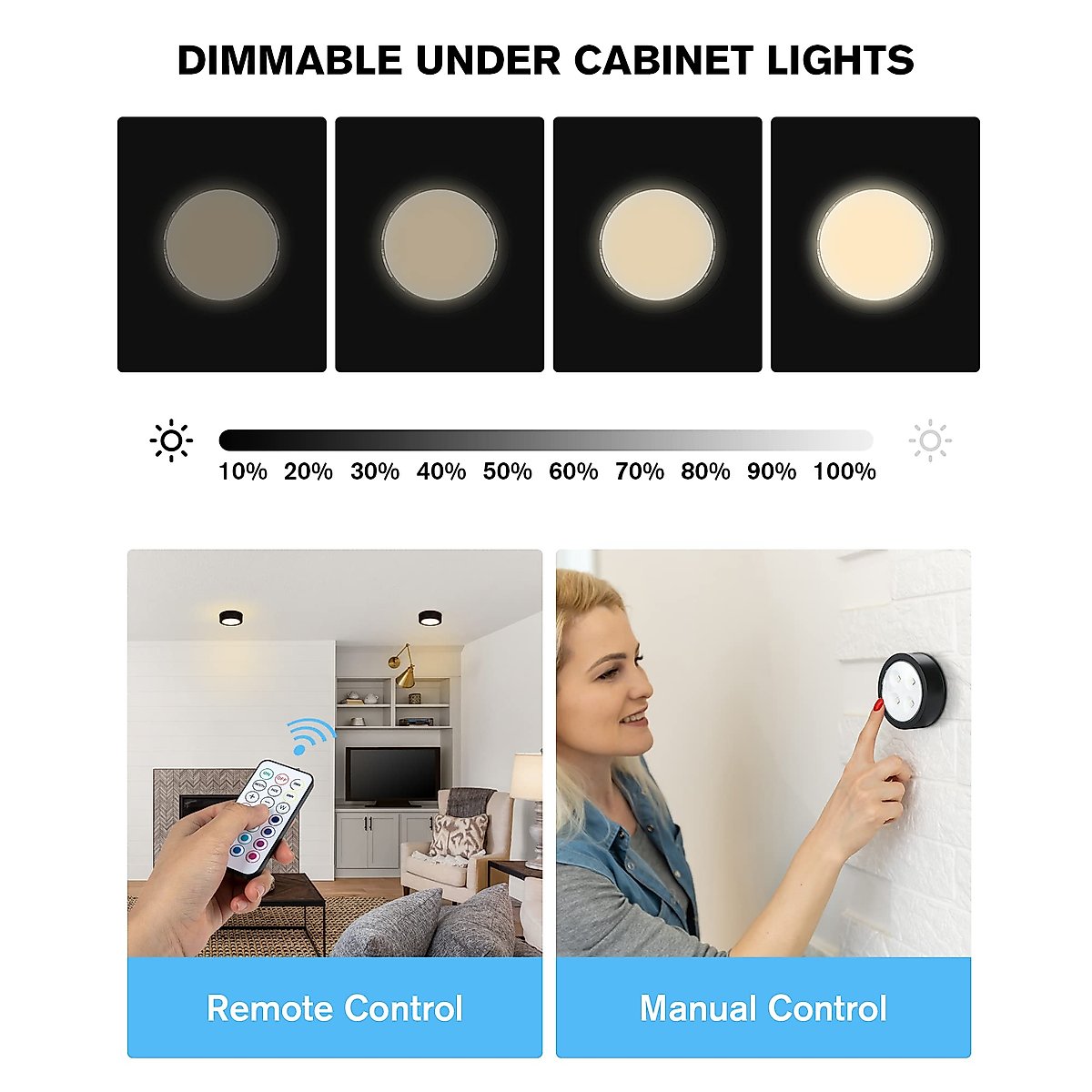 UNIWA LED Puck Lights with Remote,Under Cabinet Lights Wireless,13 Colors Changeable LED Closet Light Dimmable,AA Battery Powered Push Night Lights with Timer Function