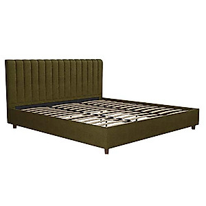 Novogratz Brittany Upholstered Platform Bed Frame, Green Linen, King