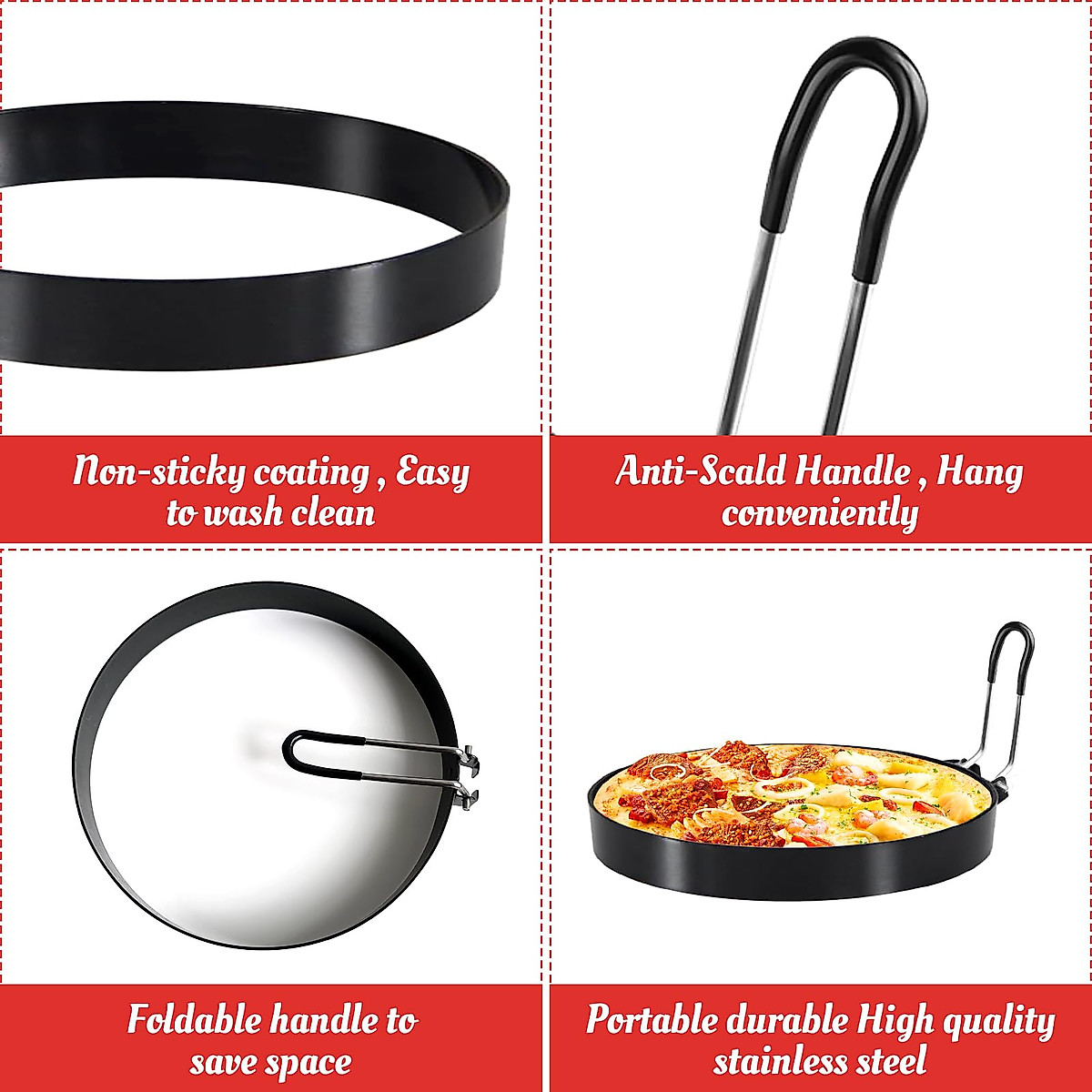 2 Packs 6 Inch Egg Pancake Mold, Round Egg Rings for Frying Eggs Pancake Molds Rings for Griddle Stainless Steel Nonstick Fried Egg Cooker Ring with Insulated Handle Oil Brush and Egg Separator