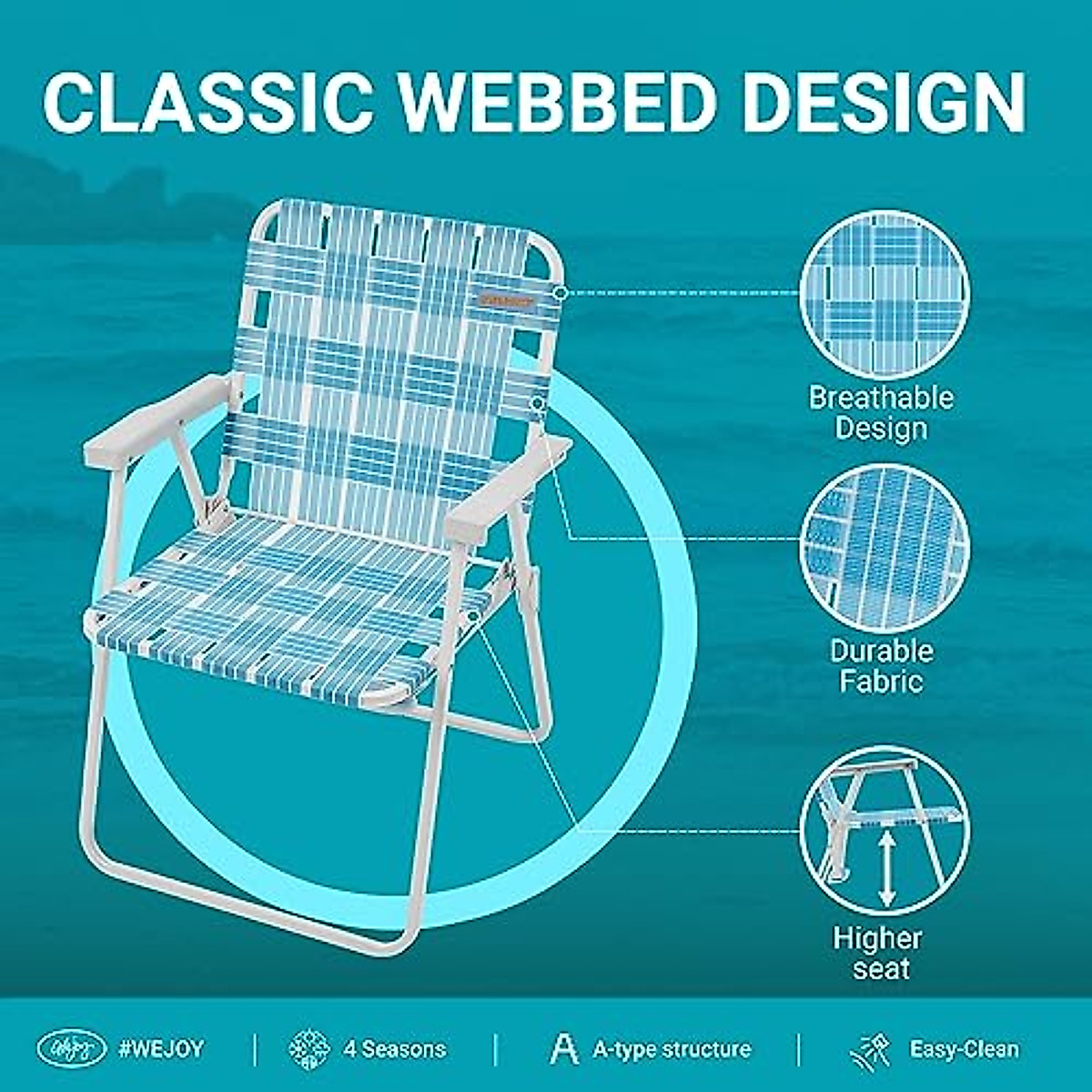 #WEJOY Folding Webbed Lawn Beach Chair, Heavy Duty Portable Chairs for Outside with Hard Arm,Carry Strap for Outdoor Camping Garden Concert Festival Sand Picnic BBQ,265 LBS