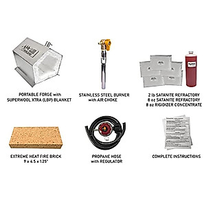 Mr Volcano Hero - Portable Propane Forge (Complete Kit - Now with Superwool XTRA) MADE IN USA (Stainless Steel) Single Burner Professional Artists Hobby Knife Making Tool Making Farrier Blacksmith