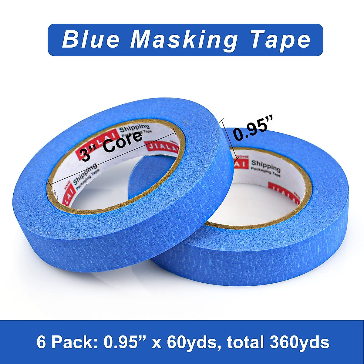JIALAI HOME 6 Rolls Painters Tape 1 inch Bulk Painter Tape Blue Wide Roll, Blue Masking Tape, Blue Paint Tape 1 Inches x 60 Yards for General Purpose Walls Painting, Automotive