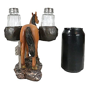 Set Of 1 Brown Stallion Horse With Saddlebags Salt Pepper Shakers Holder Figurine