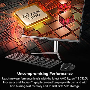 Acer Aspire C24-1300-UR32 AIO Desktop | 23.8" Full HD IPS Display | AMD Ryzen 5 7520U Quad-Core Processor | AMD Radeon 610M Graphics | 8GB LPDDR5 | 512GB PCIe SSD | Wi-Fi 6E | Windows 11 Home,Black