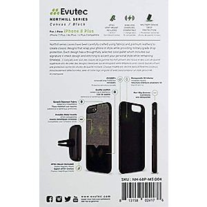 Evutec Compatible with iPhone 6 Plus/6s Plus/7 Plus/8 Plus Unique Heavy Duty Case Leather + TPU Shockproof Interior Drop Protection Phone Cover-Canvas/Black (AFIX+ Vent Mount Included)