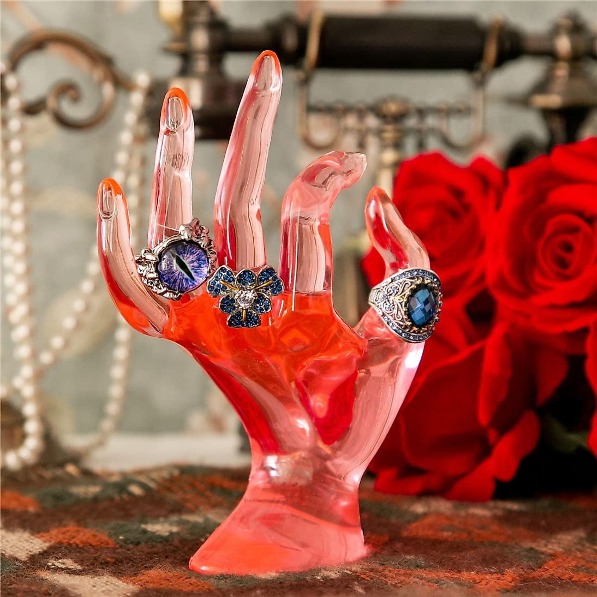 HOMEGOAL Hand Jewelry Holder, Bracelet Ring Watch Jewelry Display Holder Stand, Mannequin Hand, Polyresin, 7 Inch (Peach Color)