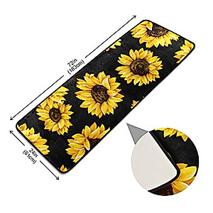 Sunflower Black Kitchen Rugs Non-Slip Soft Doormats Bath Carpet Floor Runner Area Rugs for Home Dining Living Room Bedroom 72" X 24"