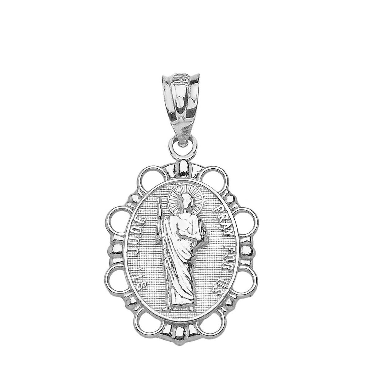 Claddagh Gold 925 Sterling Silver St. Jude Thaddeus Pray For Us Oval Medal Pendant