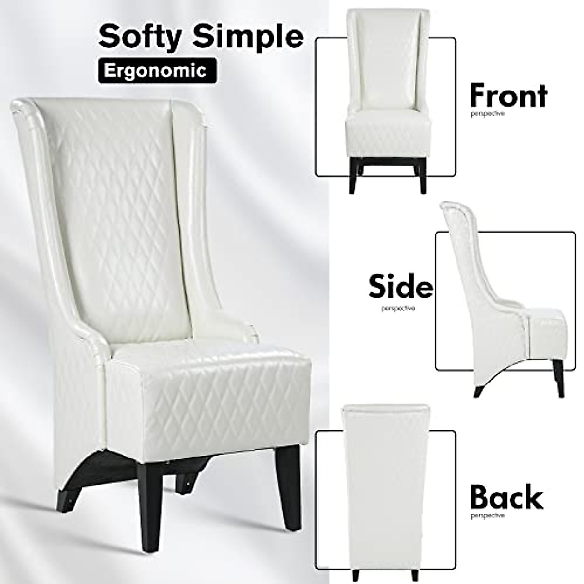 ME2 22" W Luxury Leather Chair for Dining Room High Back Accent Chair for Living Room, Solid Wood Frame Side Chair with Wood Legs Dining Chair for Restaurant/Dining Room, White