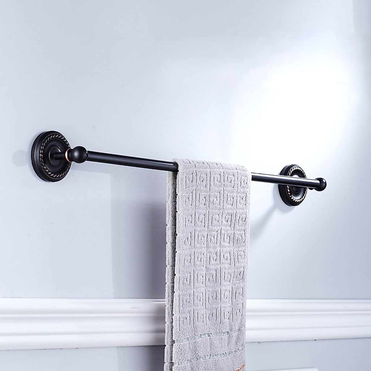ONEMTB Brass Towel Holder Matte Black, Arm Length 56cm Wall Mounted Bath Towel Rack Euro Towel Bar for Kitchen Bathroom-60x7.2cm