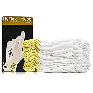 Ansell HyFlex 11-600 Nylon Polyurethane Glove, Gray Polyurethane Coating, Knit Wrist Cuff, Large, Size 9 (Pack of 12 Pairs)