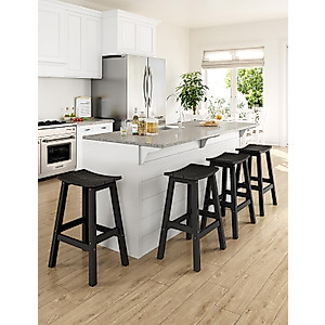 LAHAAP Weatherproof Bar Stools Set of 4, 28" Height Outdoor Bar Stools Holds up to 400 lbs, Saddle Seat, Bar Height Stools for Patio, Garden, and Kitchen Island, Black