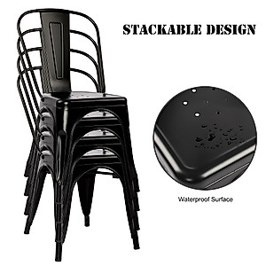LSSBOUGHT Patio Dining Chairs set of 4 Metal Chairs Indoor Outdoor Chairs Stackable Chairs for Kitchen, Dining Room, Bistro and Cafe (black)