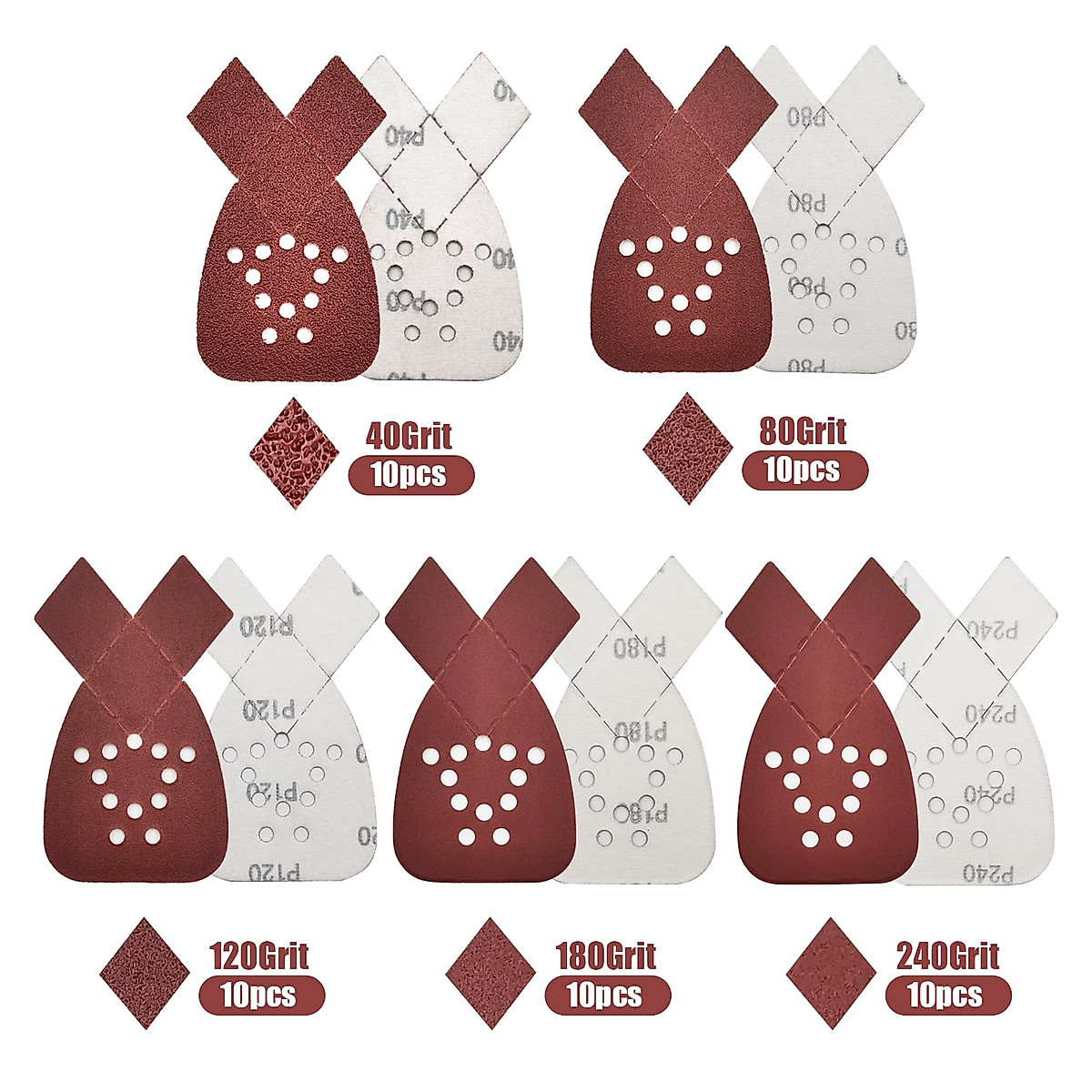 MFBJXC 50PCS Mouse Sander Sandpaper with Extra 2 Tips for Replacement Detail Sander Sanding Pads 12 Holes Hook and Loop Black and Decker Mouse Sander Pads