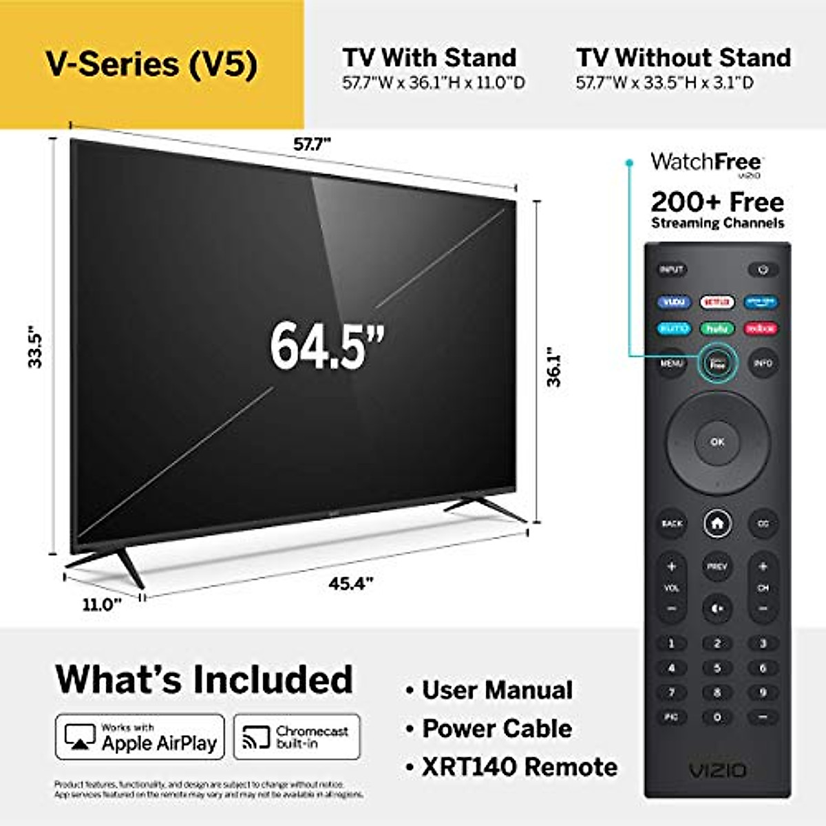 VIZIO 65 Inch 4K Smart TV, V-Series UHD LED HDR Television with Apple AirPlay and Chromecast Built-in