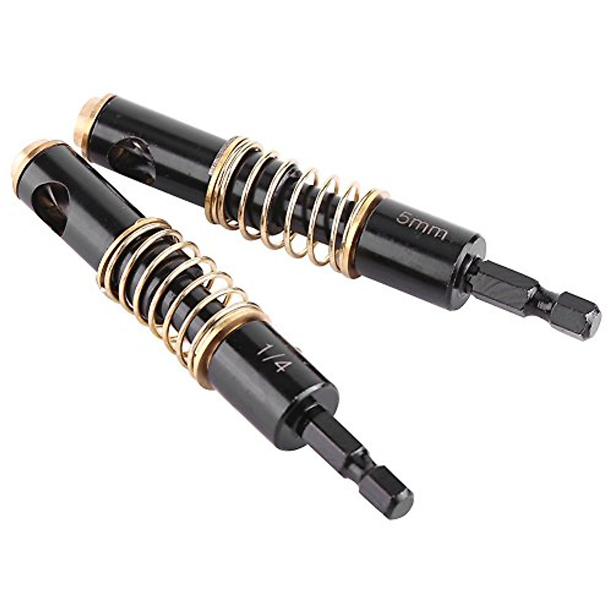 Kadimendium 5mm Hole Openning Puncher Bits 1/4" Black Hinge Drill Bits Reaming Drilling Wood Plastic 1/4inch Hex Shank Set for Woodworking DIY(2pcs Combination) (2 Sets)