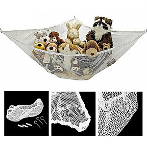 Stuffed Animal Toys Hammock Hanging Stuff Animals Storage Organizer with Decorative Tassels Corner Large Capability Plush Toys Net Holder for Nursery Playroom Kid's Room Bedroom L