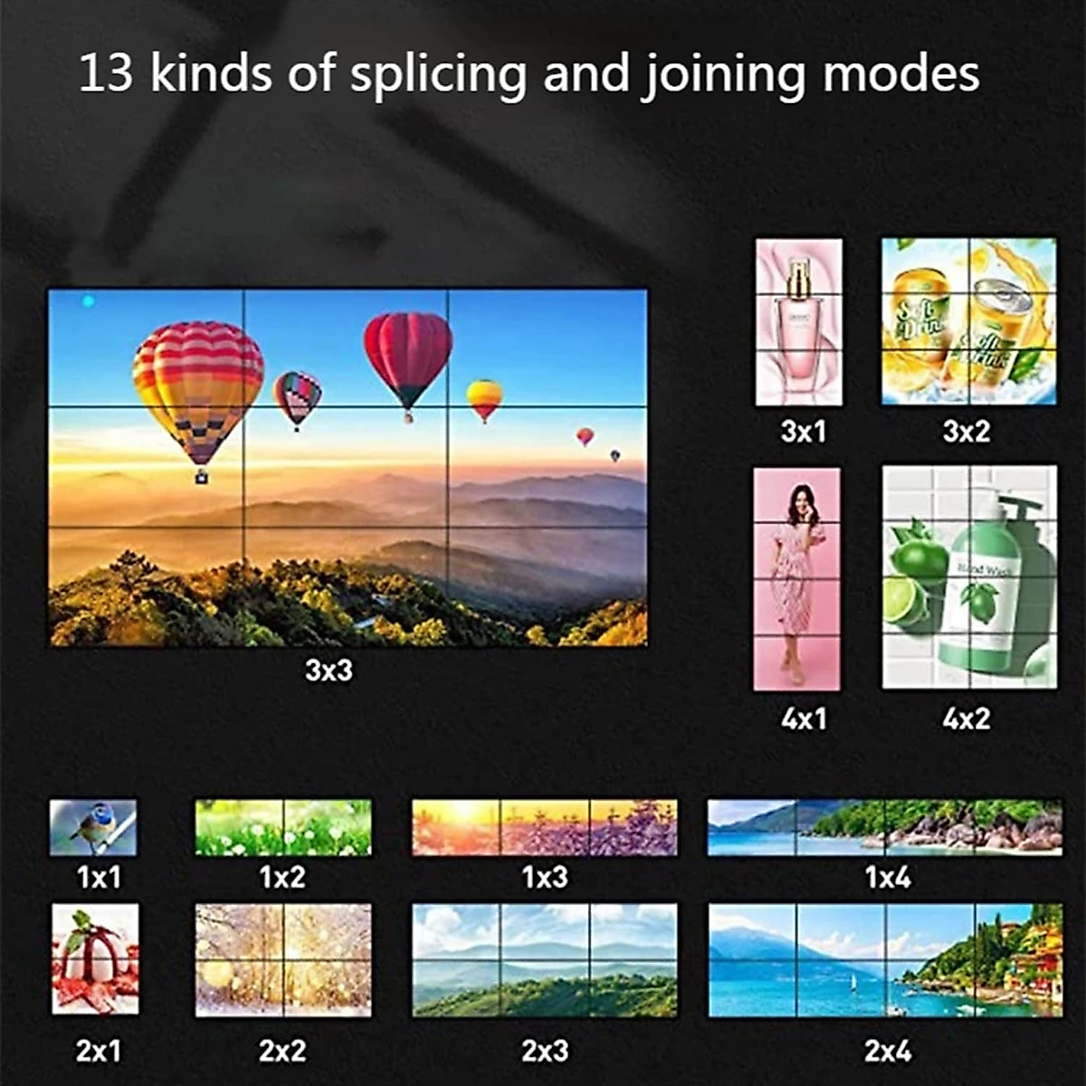 4K HDMI 3x3 Video Wall Controller with Al Audio | 9 Channels | HDMI 1.4, HDCP1.4 | 1 HDMI Input & 9 Outputs | 15 Display Modes - 1x2, 1x3, 1x4, 2x1, 2x2, 2x3, 2x4, 3x1, 3x2, 3x3, 4x1, 4x2